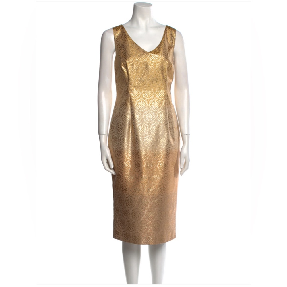 Escada Gold Ombre Brocade Metallic Sheath Cocktail Dr… - Gem